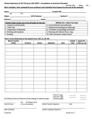 Fillable Online uco Clinical Experience #1 (CE #1) hours LOG SHEET ...