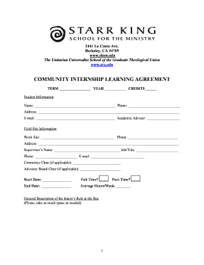 Fillable Online sksm COMMUNITY INTERNSHIP LEARNING AGREEMENT - Fax ...