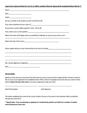 Fillable Online Large Event Approval Sheet (to run for an officer ...