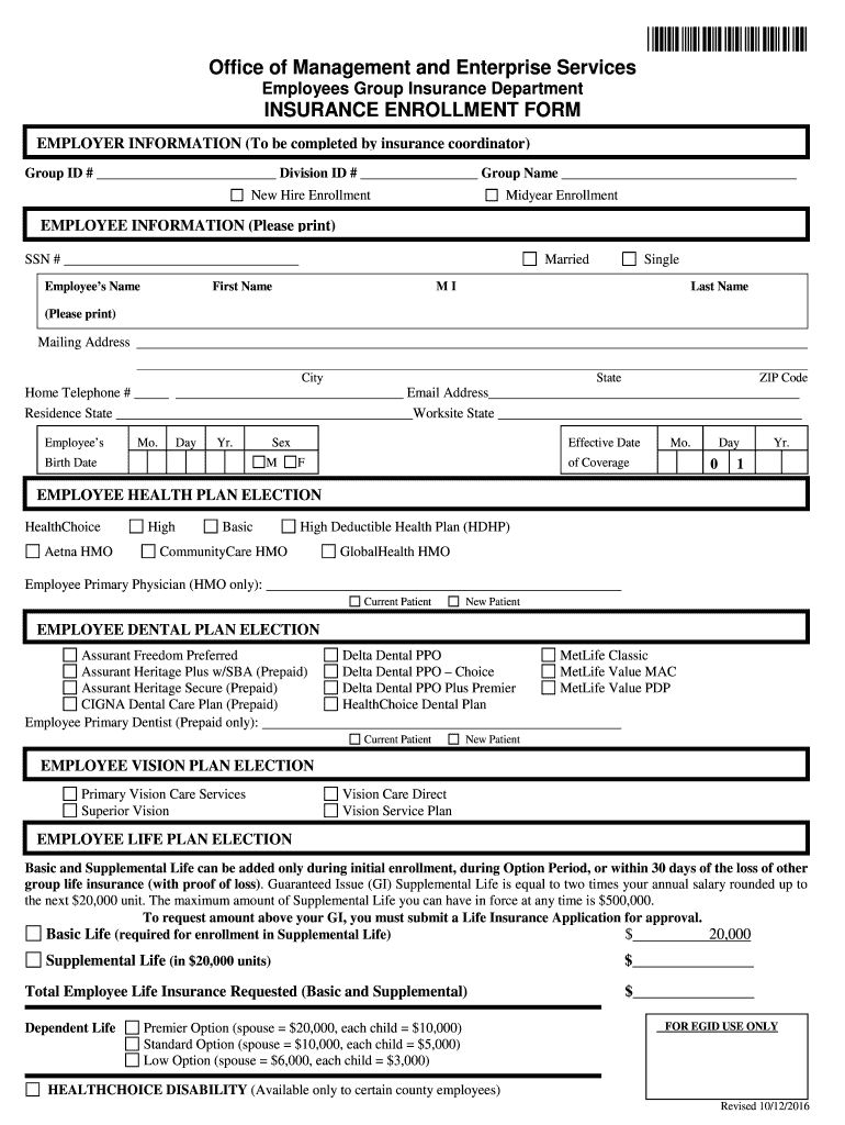 Fillable Online Insurance Enrollment Form with Guidelines. Insurance Enrollment Form with ...