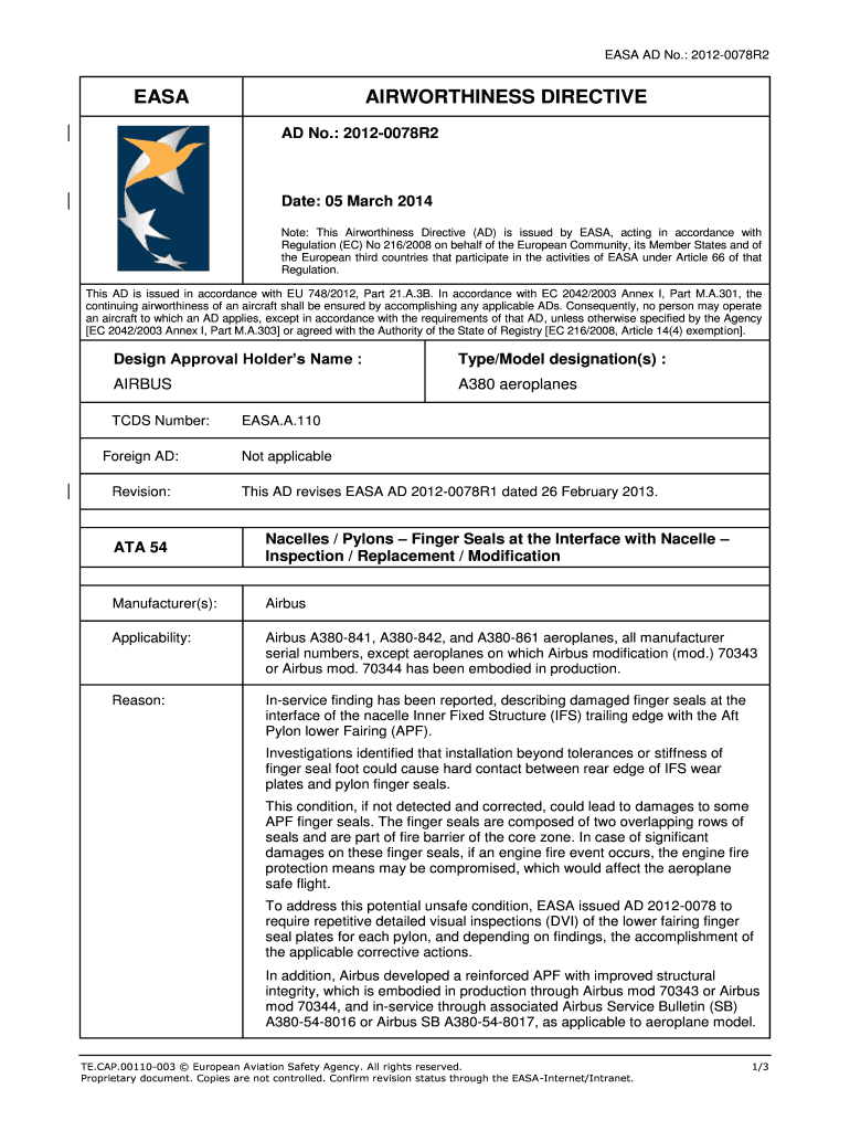 Fillable Online EASA Form 111 - Emergency AD Template - Europa Fax ...