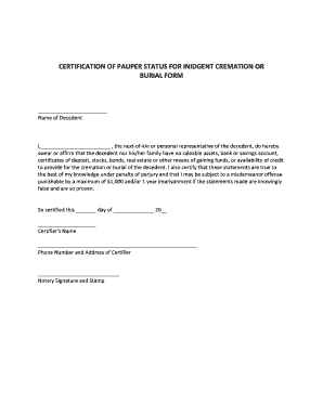 Fillable Online WC Certification Indigent Burial Fax Email Print ...