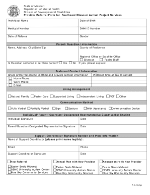 Fillable Online dmh mo Provider Referral Form for Southeast Missouri ...