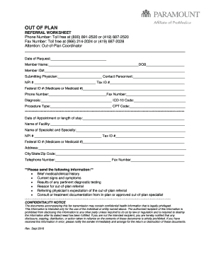 Fillable Online OUT OF PLAN Fax Email Print - pdfFiller
