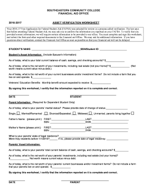 Fillable Online sccnc 16-17 Asset Verification Worksheet.doc Fax Email ...