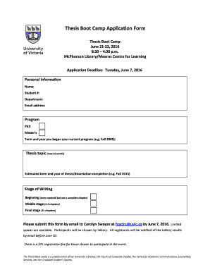 Fillable Online uvic Thesis Boot Camp Application Form Fax Email Print ...