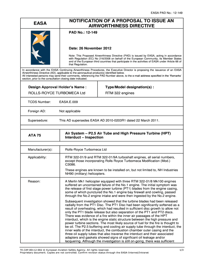 Fillable Online EASA Form 111 - Emergency AD Template - Europa Fax ...
