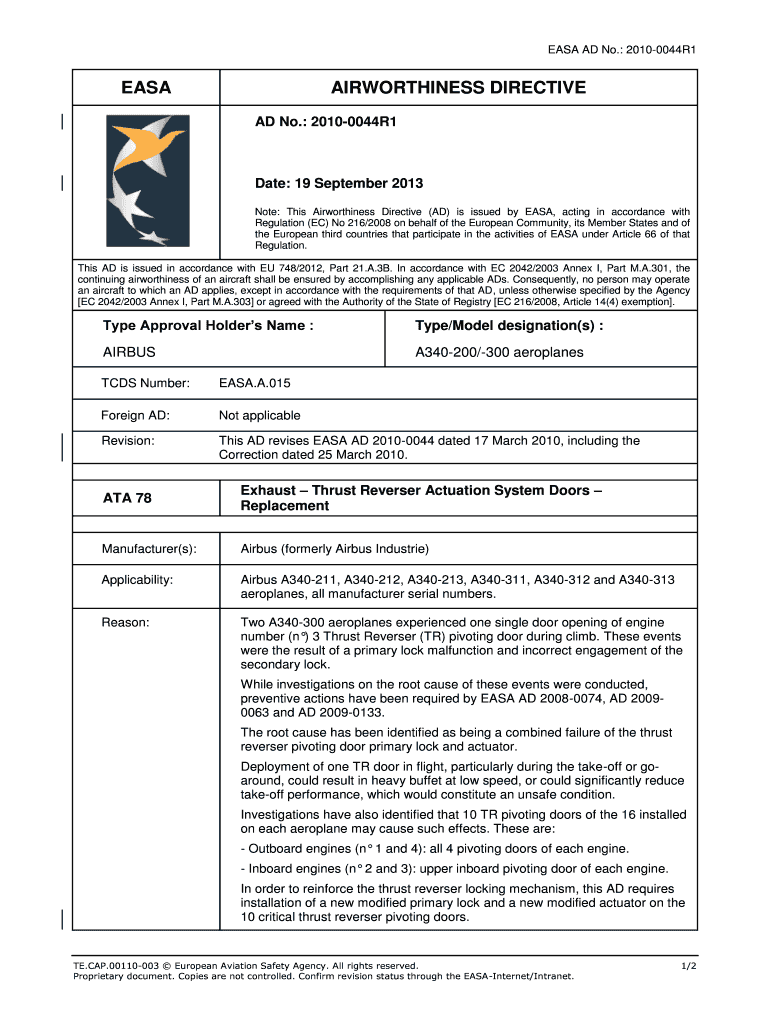 Fillable Online EASA Form 111 - Emergency AD Template - Europa Fax ...