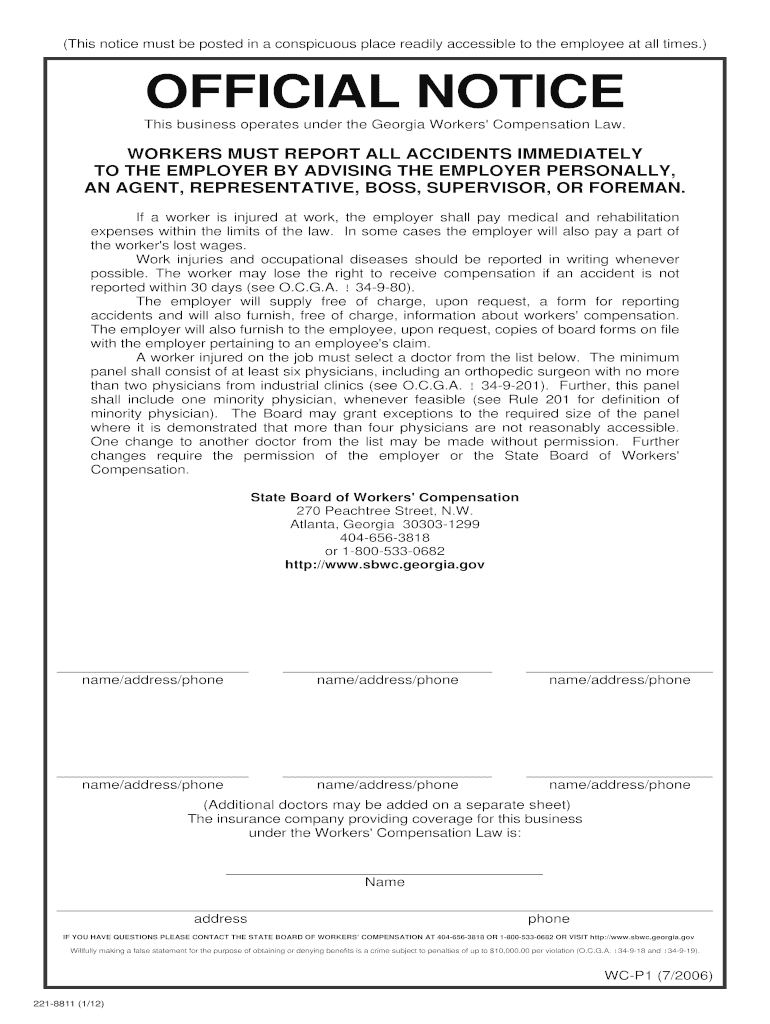 Fillable Online official notice - State Board of Workers' Compensation ...