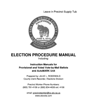 Fillable Online slocounty ca election procedure manual - County of San ...
