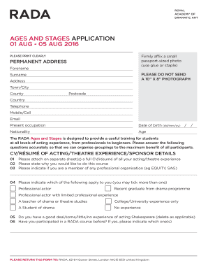 Fillable Online rada ac AGES AND STAGES APPLICATION - rada ac Fax Email ...