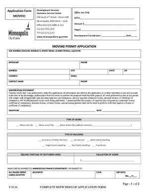 Fillable Online minneapolismn MOVING PERMIT APPLICATION Application Form ... - Minneapolis ...