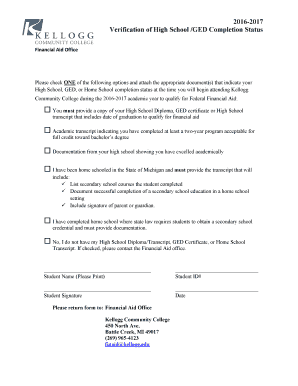 Fillable Online kellogg 2016-2017 High School Verification Form ...