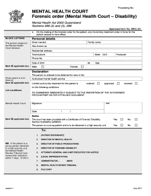 Fillable Online courts qld gov Form 3a - Forensic order (Mental Health ...