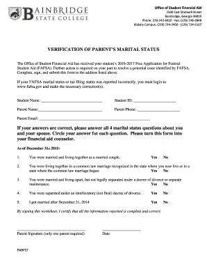 Fillable Online bainbridge Parent Marital Status Verification 1617 Fax Email Print - pdfFiller