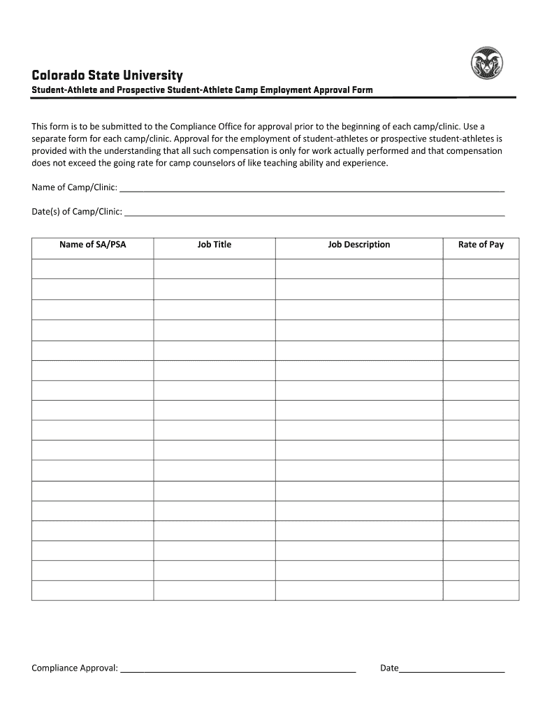 Fillable Online Student-Athlete and Prospective Student-Athlete Camp Employment Approval Form ...