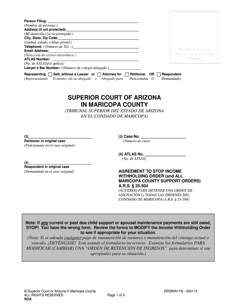 Fillable Online superiorcourt maricopa ACUERDO PARA UNA ORDEN DE RETENCI N DE INGRESOS Y RDENES ...
