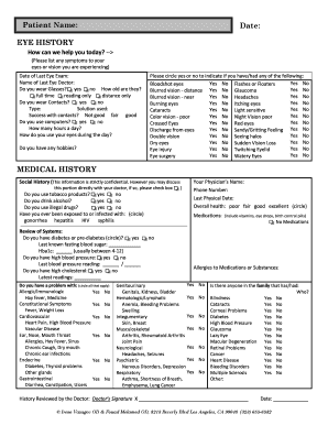 Fillable Online EYE HISTORY Fax Email Print - pdfFiller