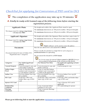 Fillable Online Checklist for applying for Conversion of PIO card to ...