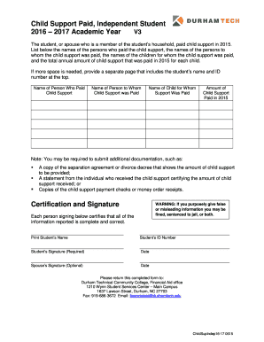 Fillable Online durhamtech Child Support Paid, Independent Student Form Fax Email Print - pdfFiller