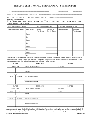 Fillable Online ladbs resum e sheet for registered deputy inspector ...