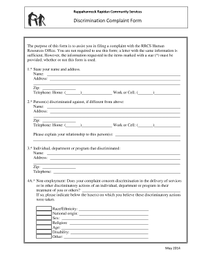 Fillable Online rrcsb Discrimination Complaint Form - RRCS Fax Email Print - pdfFiller