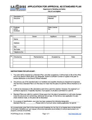 Fillable Online ladbs application for approval as standard plan - LADBS ...