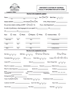Fillable Online gsw FACULTY INFORMATION DATA FORM Fax Email Print ...