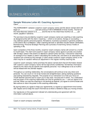 Fillable Online Sample Welcome Letter #5: Coaching Agreement Fax Email ...