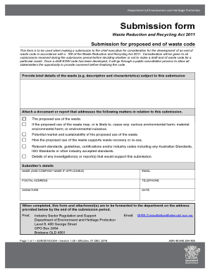 Fillable Online Submission for proposed end of waste code. This form is ...