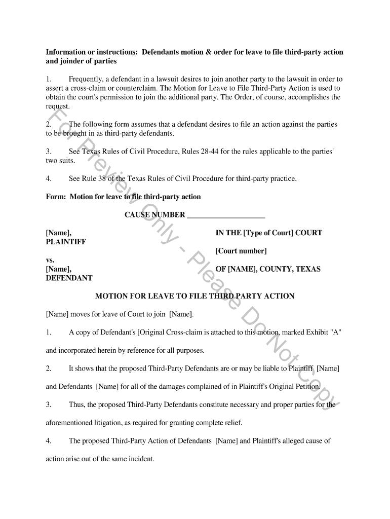 Fillable Online Information or instructions: Defendants motion & order ...