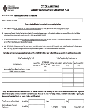 Fillable Online SUBCONTRACTOR/SUPPLIER UTILIZATION PLAN Fax Email Print ...