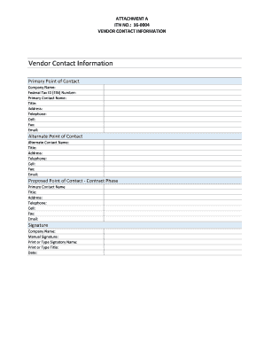 Fillable Online Attachment A - Vendor Contact Information.pdf Fax Email Print - pdfFiller