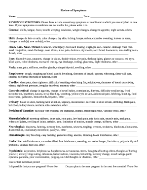 Fillable Online Review of Symptoms Fax Email Print - pdfFiller