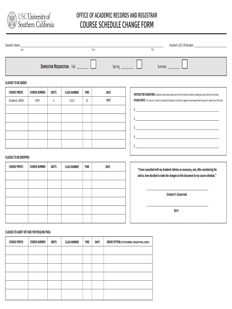 Fillable Online arr usc Student s USC ID Number Fax Email Print - pdfFiller