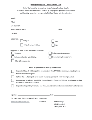 Fillable Online southalabama REDCap User Account Creation Form.docx Fax ...