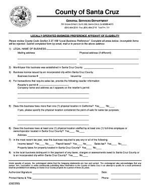 Fillable Online Locally Operated Business Preference Affidavit of ...