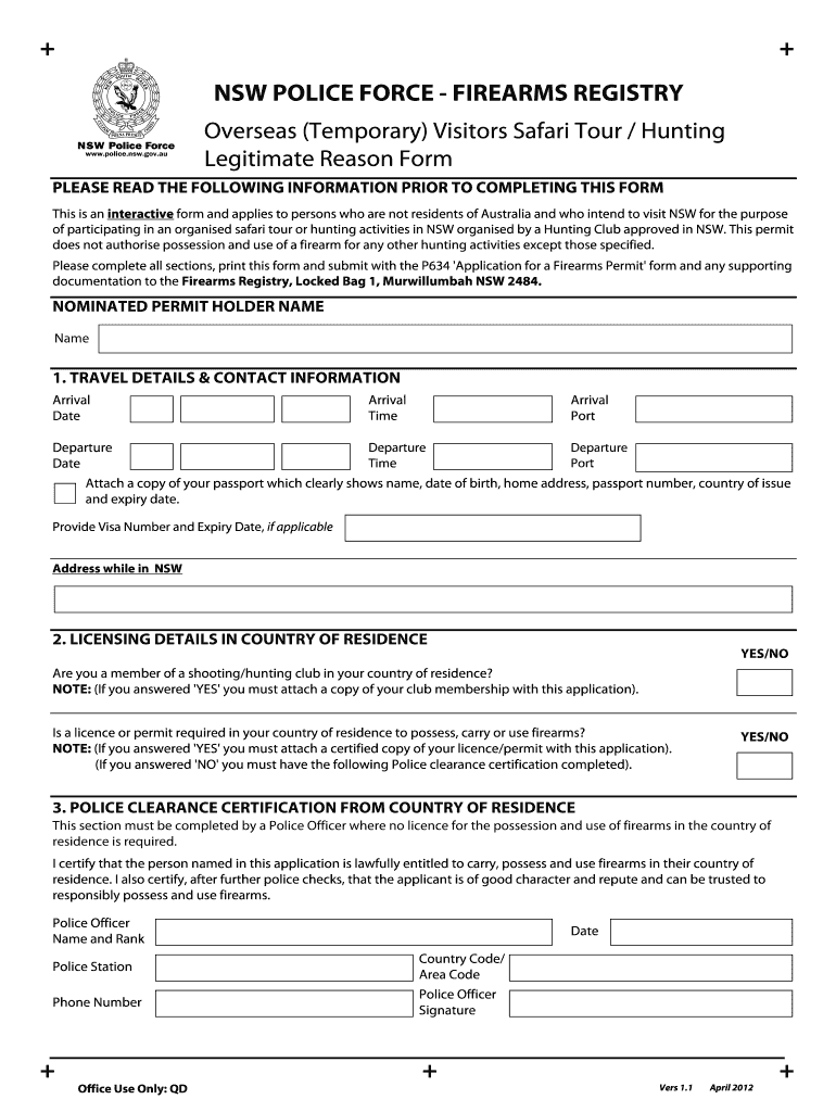 Fillable Online police nsw gov Overseas (Temporary) Visitors Safari ...