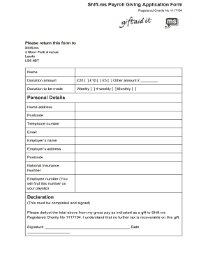 Fillable Online ms Payroll Giving Application Form Fax Email Print ...