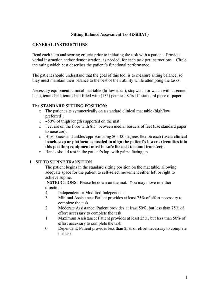Fillable Online Sitting Balance Assessment Tool (SitBAT) Fax Email ...