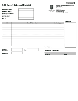 Fillable Online csus SRC Box(s) Retrieval Receipt Fax Email Print - pdfFiller