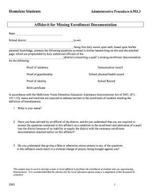 Fillable Online clevelandschools 6.503.3 Affidavit for Missing ...