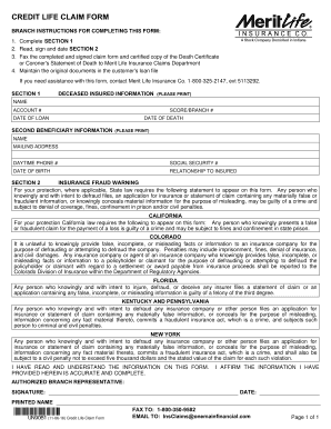 Fillable Online CREDIT LIFE CLAIM FORM Fax Email Print - pdfFiller