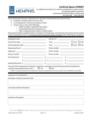 Fillable Online memphis Confined Spaces PERMIT Fax Email Print - pdfFiller
