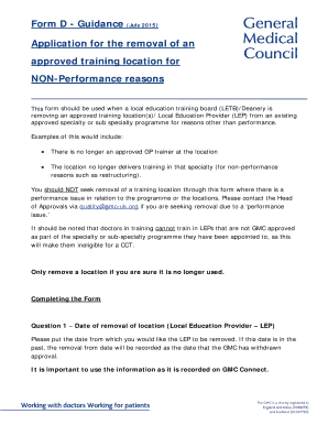 Fillable Online gmc-uk Form D - Guidance (July 2015) Application for ...