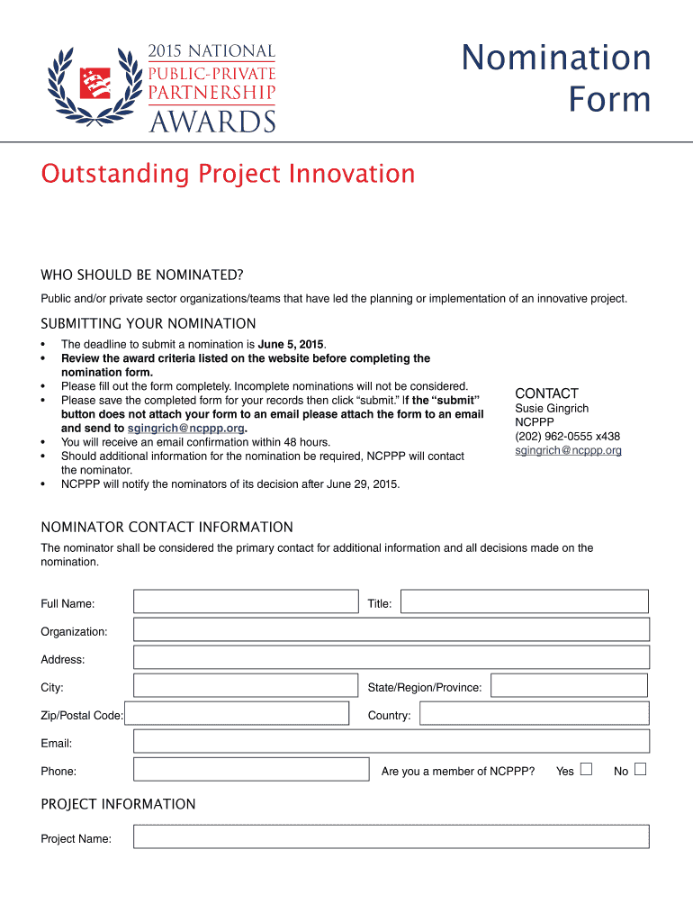 Fillable Online Nomination Form - ncppp.org Fax Email Print - pdfFiller