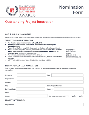 Fillable Online Outstanding Project Innovation - NCPPP Fax Email Print ...