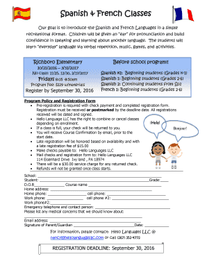 Fillable Online crsd Spanish and French Classes Registration form ...
