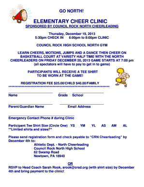Fillable Online crsd go north! elementary cheer clinic - Council Rock ...