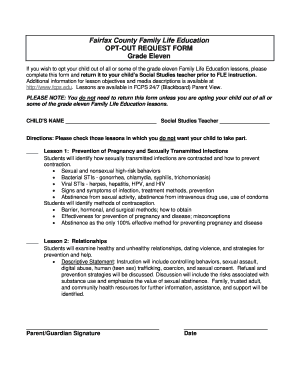 Fillable Online fcps Grade eleven FLE opt out form. Grade eleven FLE ...